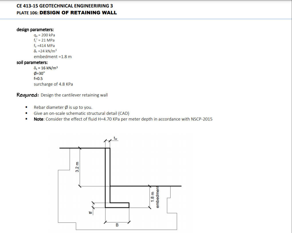 Solved CE 413-15 GEOTECHNICAL ENGINEERIRING 3 PLATE 106: | Chegg.com