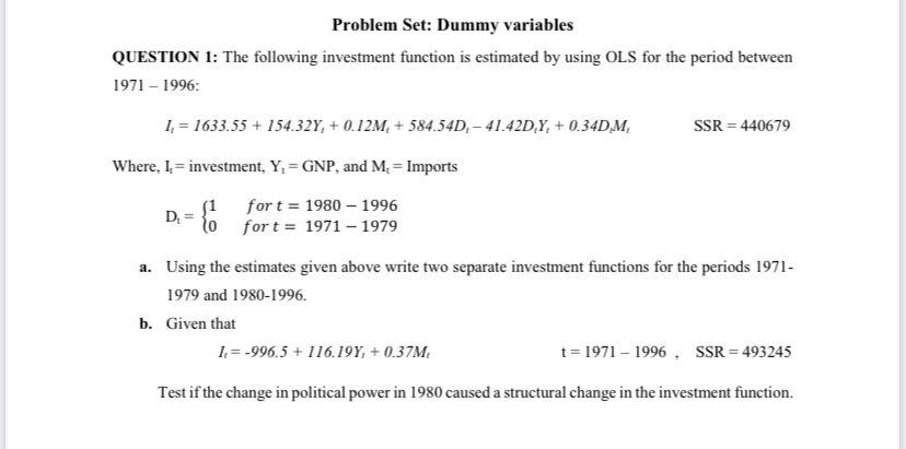 Solved Problem Set: Dummy variables QUESTION 1: The | Chegg.com