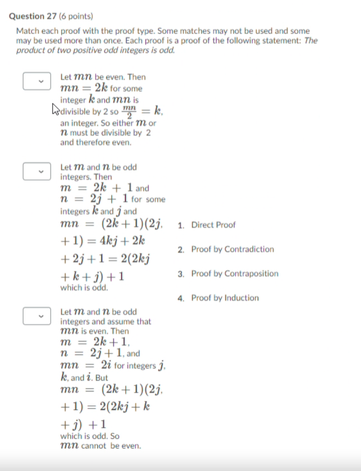 Solved Question 27 6 Points Match Each Proof With The 