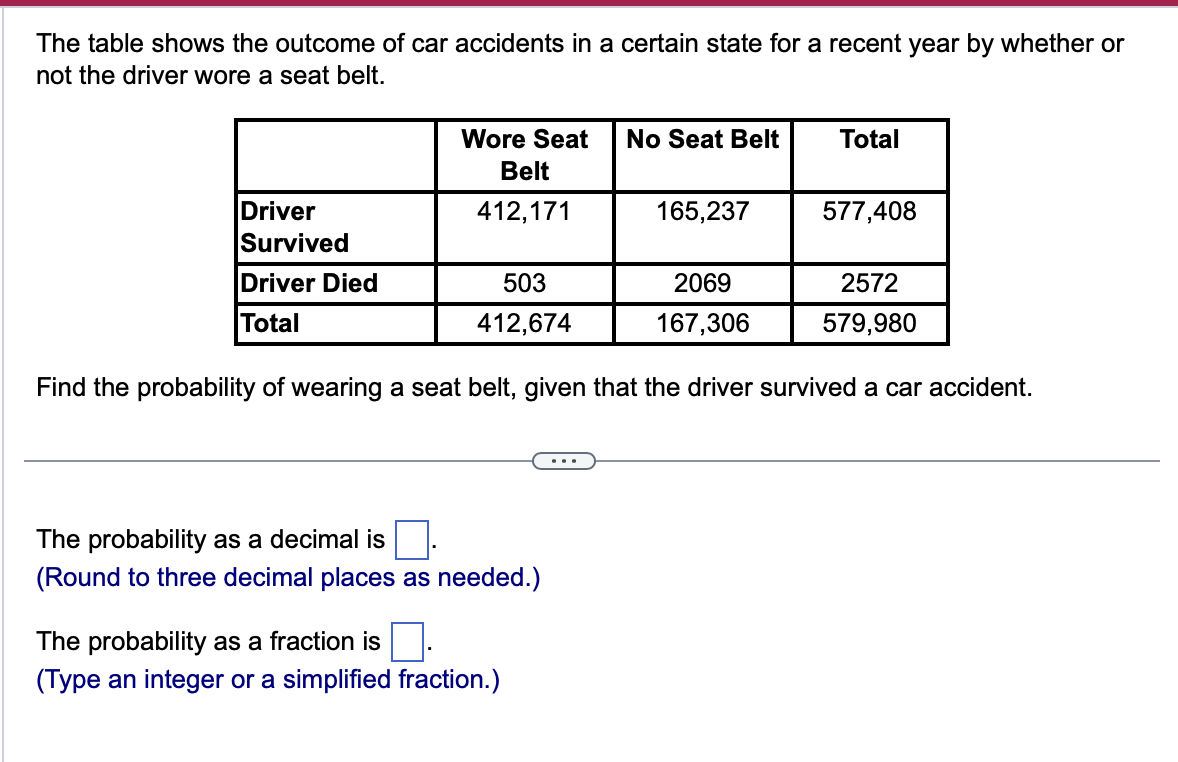 Solved The table shows the outcome of car accidents in a | Chegg.com