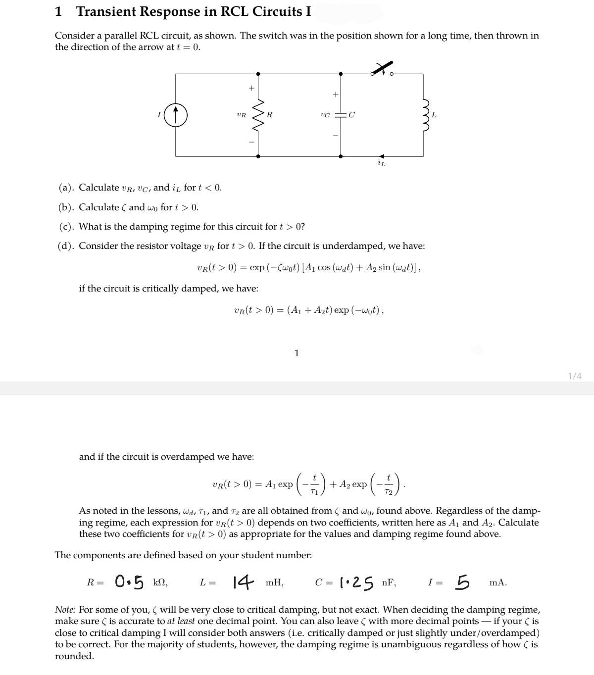 Solved Consider a parallel RCL circuit, as shown. The switch | Chegg.com