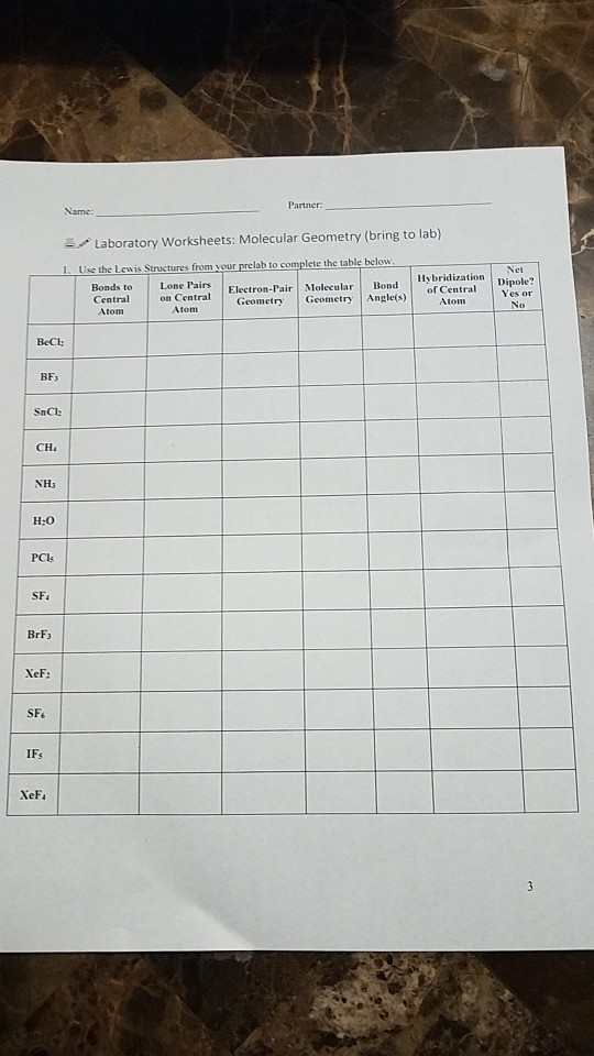Solved Partner Name Laboratory Worksheets: Molecular | Chegg.com