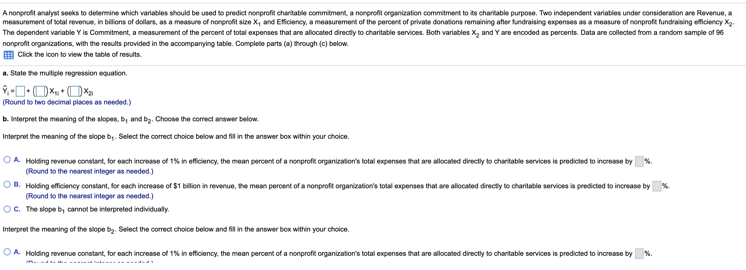 Solved A nonprofit analyst seeks to determine which | Chegg.com