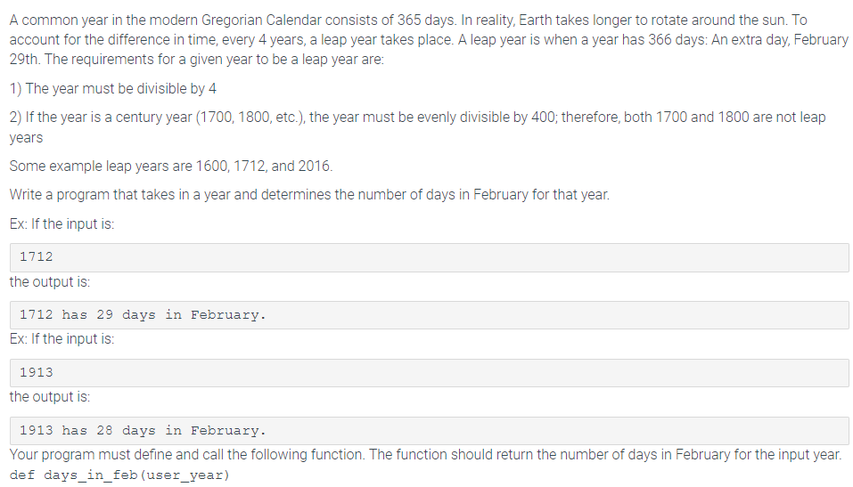 Solved A common year in the modern Gregorian Calendar | Chegg.com