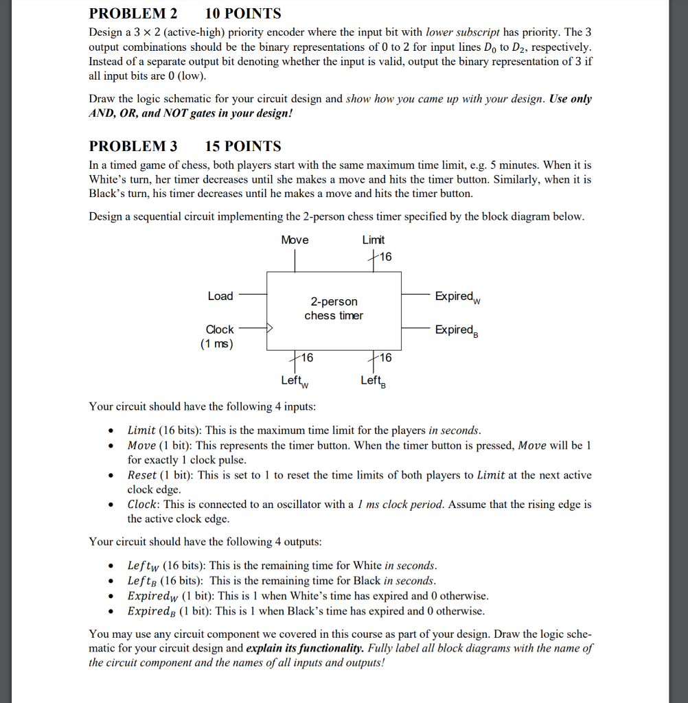 Solved PROBLEM 2 10 POINTS Design a 3 x 2 (active-high) | Chegg.com