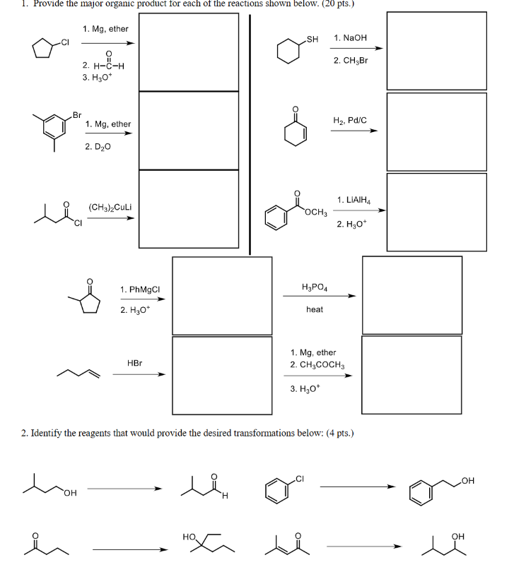 Solved 1. Mg, ether 2.CH3Br 1. NaOH 2. 1. Mg, ether 2. D2O | Chegg.com