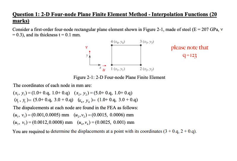 Solved Question 1: 2-D Four-node Plane Finite Element Method | Chegg.com