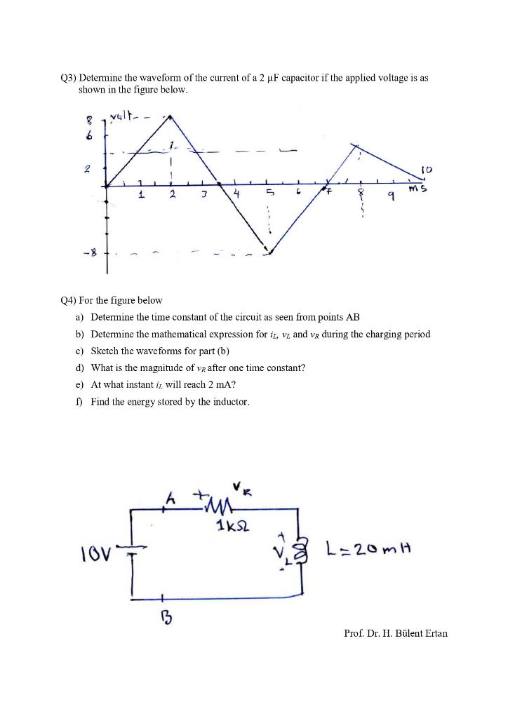 Solved Q3) Determine the waveform of the current of a 2μF | Chegg.com