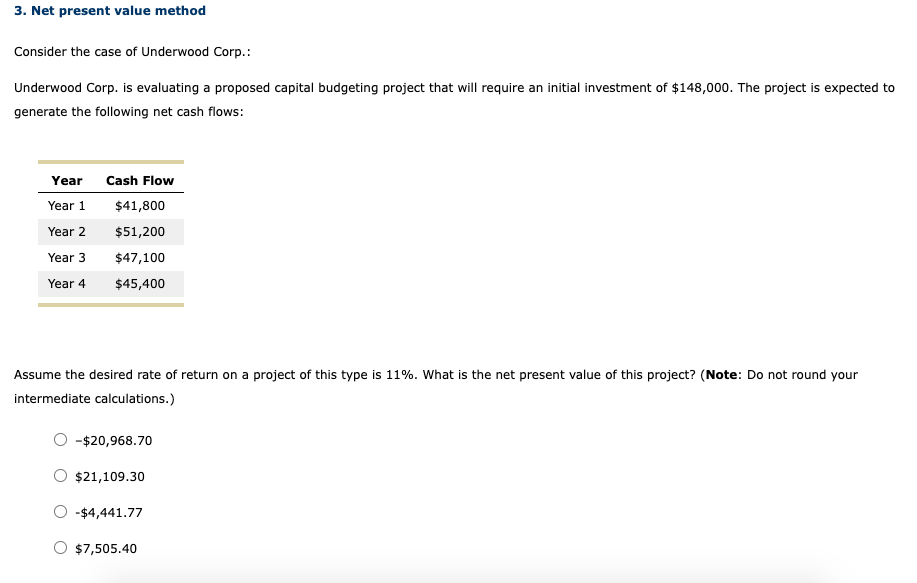Solved 3. Net present value method Consider the case of | Chegg.com