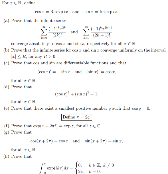Solved For r ER, define cos x= Re exp ir and sin x=1m exp iz | Chegg.com