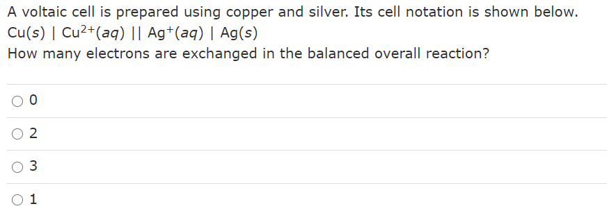 Solved A voltaic cell is prepared using copper and silver. | Chegg.com