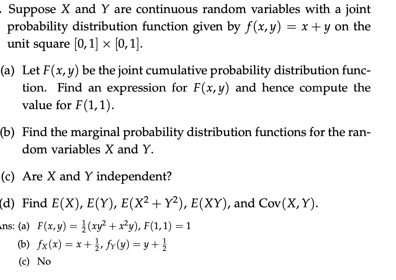 Solved Suppose X and Y are continuous random variables with | Chegg.com