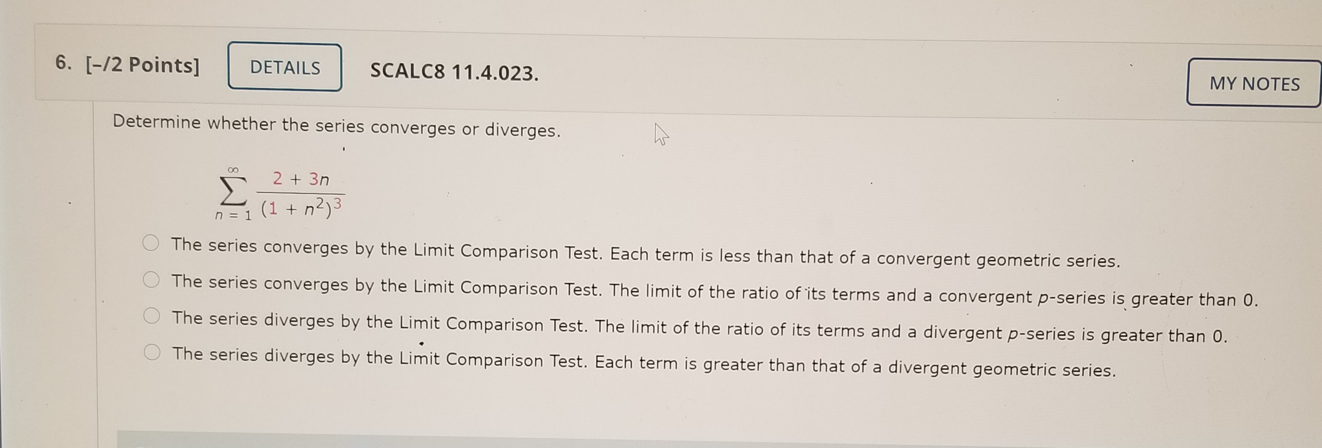 Solved Determine Whether The Series Converges Or Diverges Chegg