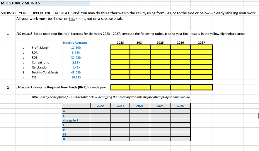 Solved MILESTONE 2 FORECASTED FINANCIALS Fill in the yellow | Chegg.com