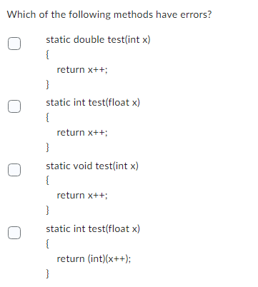 Solved Which of the following methods have errors? static | Chegg.com