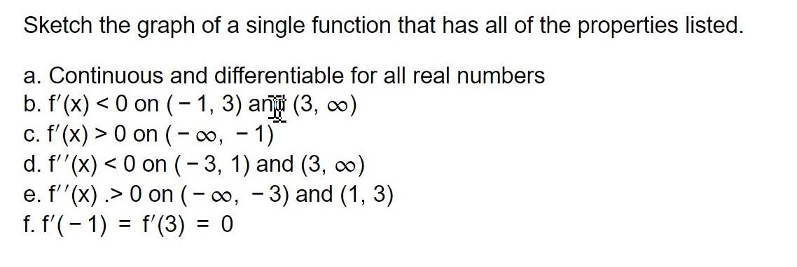 Solved Sketch the graph of a single function that has all of | Chegg.com