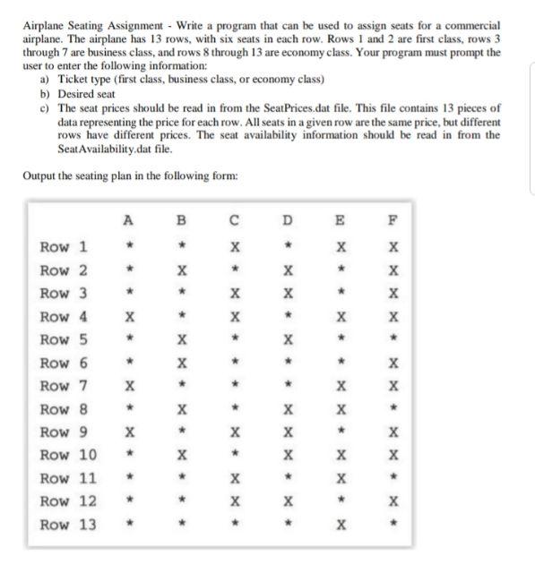 Solved Airplane Seating Assignment - Write a program that | Chegg.com