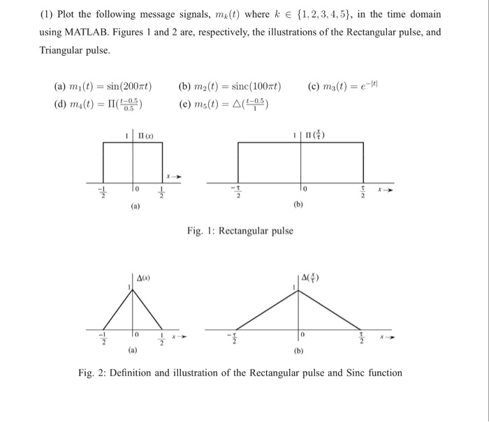 Solved (1) Plot the following message signals, m(t) where k | Chegg.com
