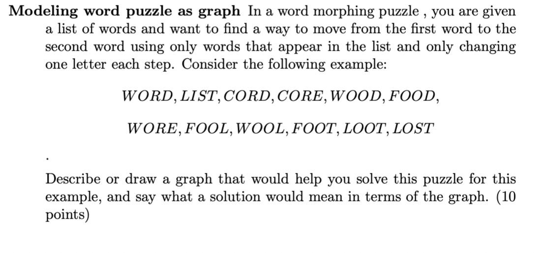Solved Iodeling word puzzle as graph In a word morphing | Chegg.com