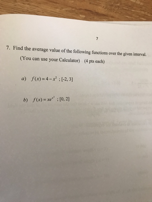 Solved Find the average value of the following functions | Chegg.com