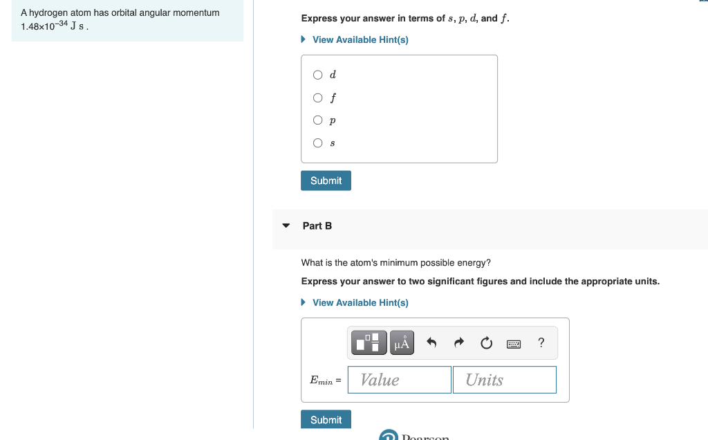 Solved A hydrogen atom has orbital angular momentum | Chegg.com
