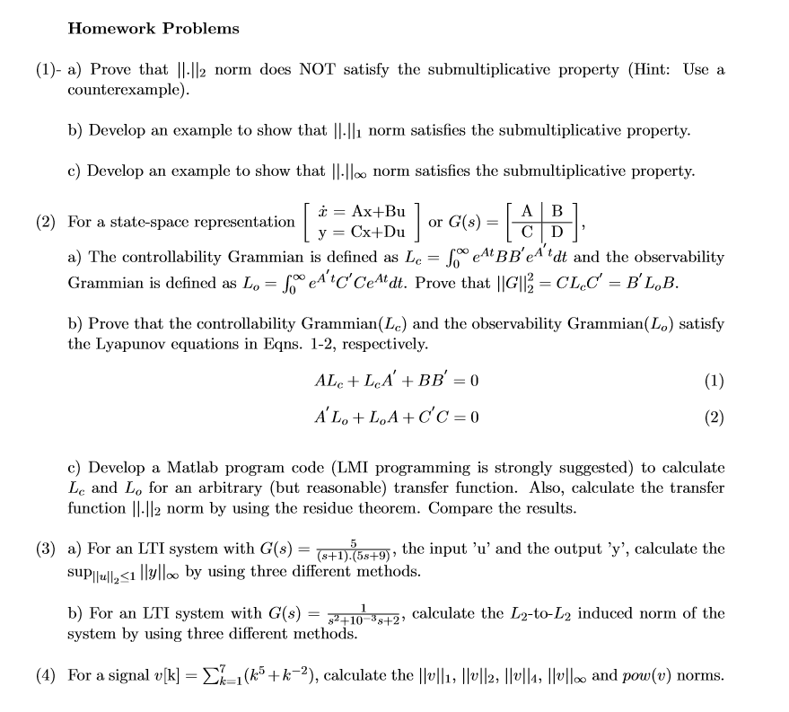 Solved Homework Problems (1)- a) Prove that ||-||2 norm does | Chegg.com