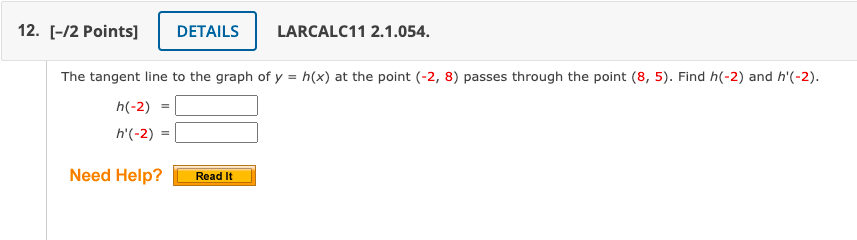Solved 12. [-/2 Points] DETAILS LARCALC11 2.1.054. The | Chegg.com