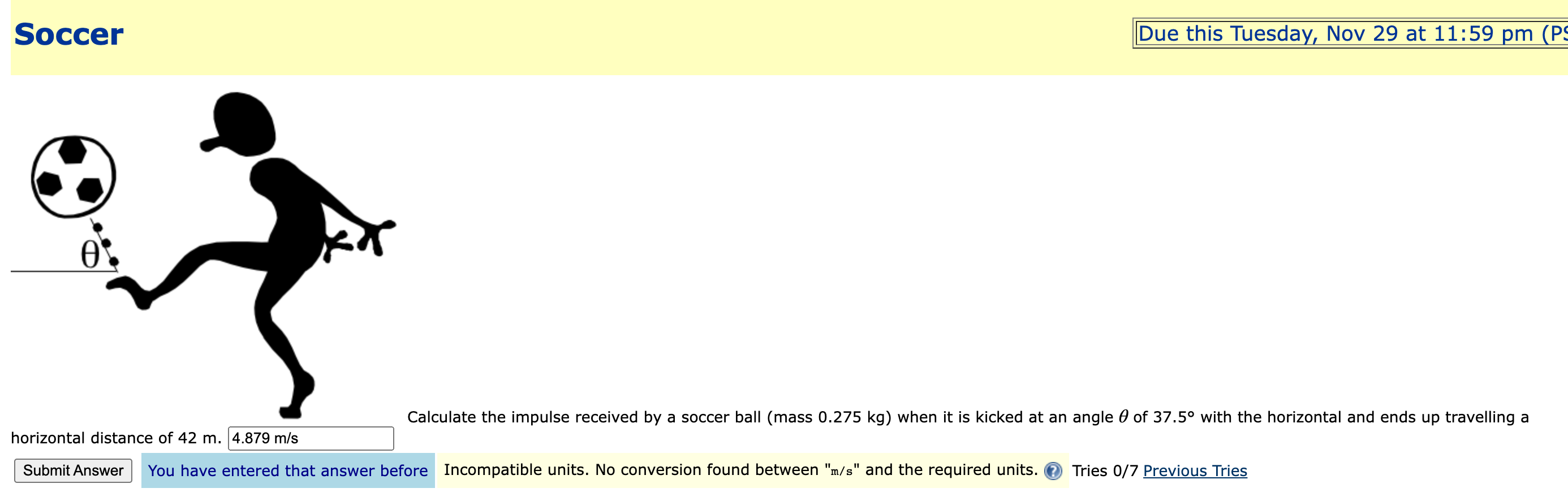 Solved Calculate the impulse received by a soccer ball (mass | Chegg.com