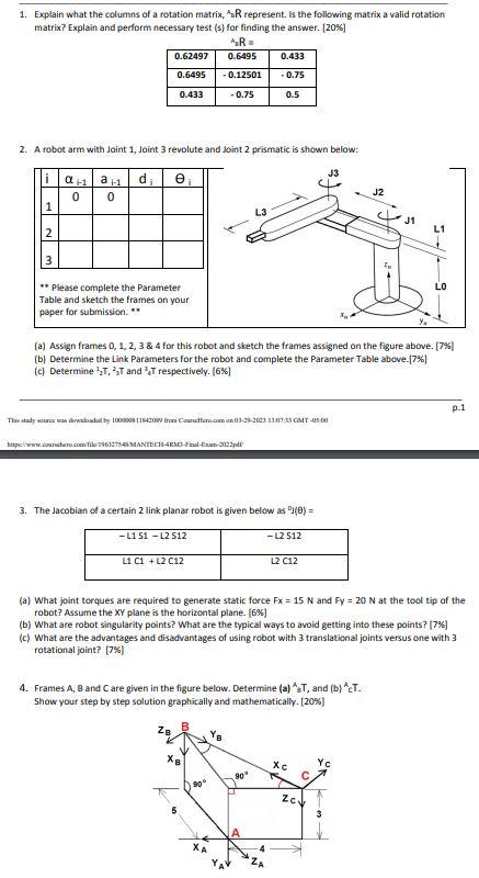 1. Explain what the columns of a rotation matrix, DR | Chegg.com