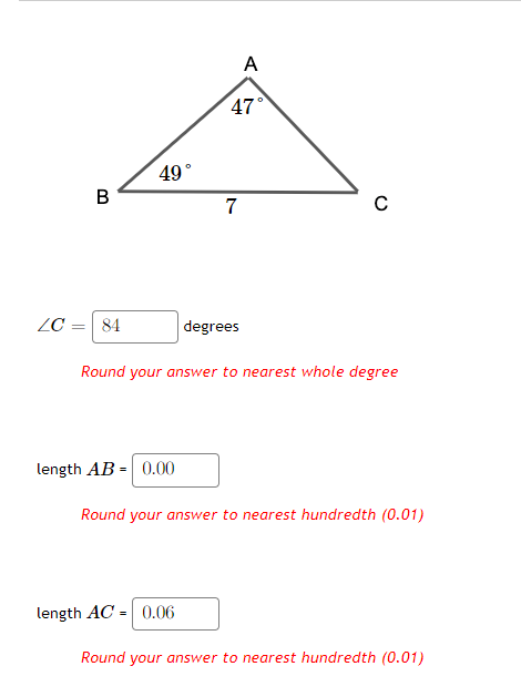 Solved ∠C= degrees Round your answer to nearest whole degree | Chegg.com