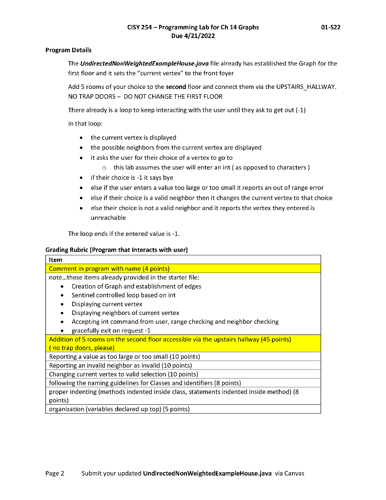 01-S22 CISY 254 – Programming Lab for Ch 14 Graphs | Chegg.com