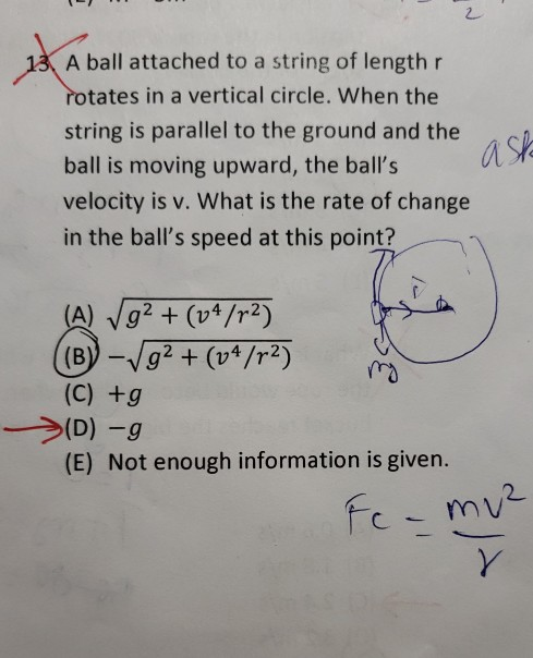 Solved - 13. A ball attached to a string of length r rotates | Chegg.com