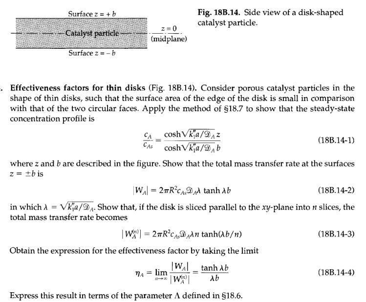 Solved Fig. 18B.14. Side view of a disk-shaped catalyst | Chegg.com