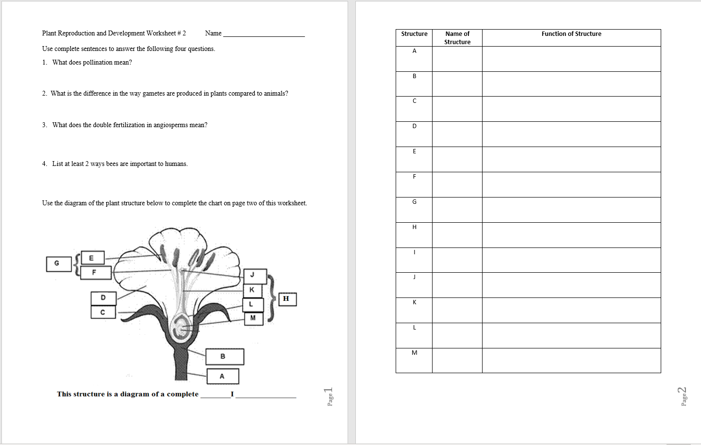 Solved Plant Reproduction and Development Worksheet \# 2 | Chegg.com