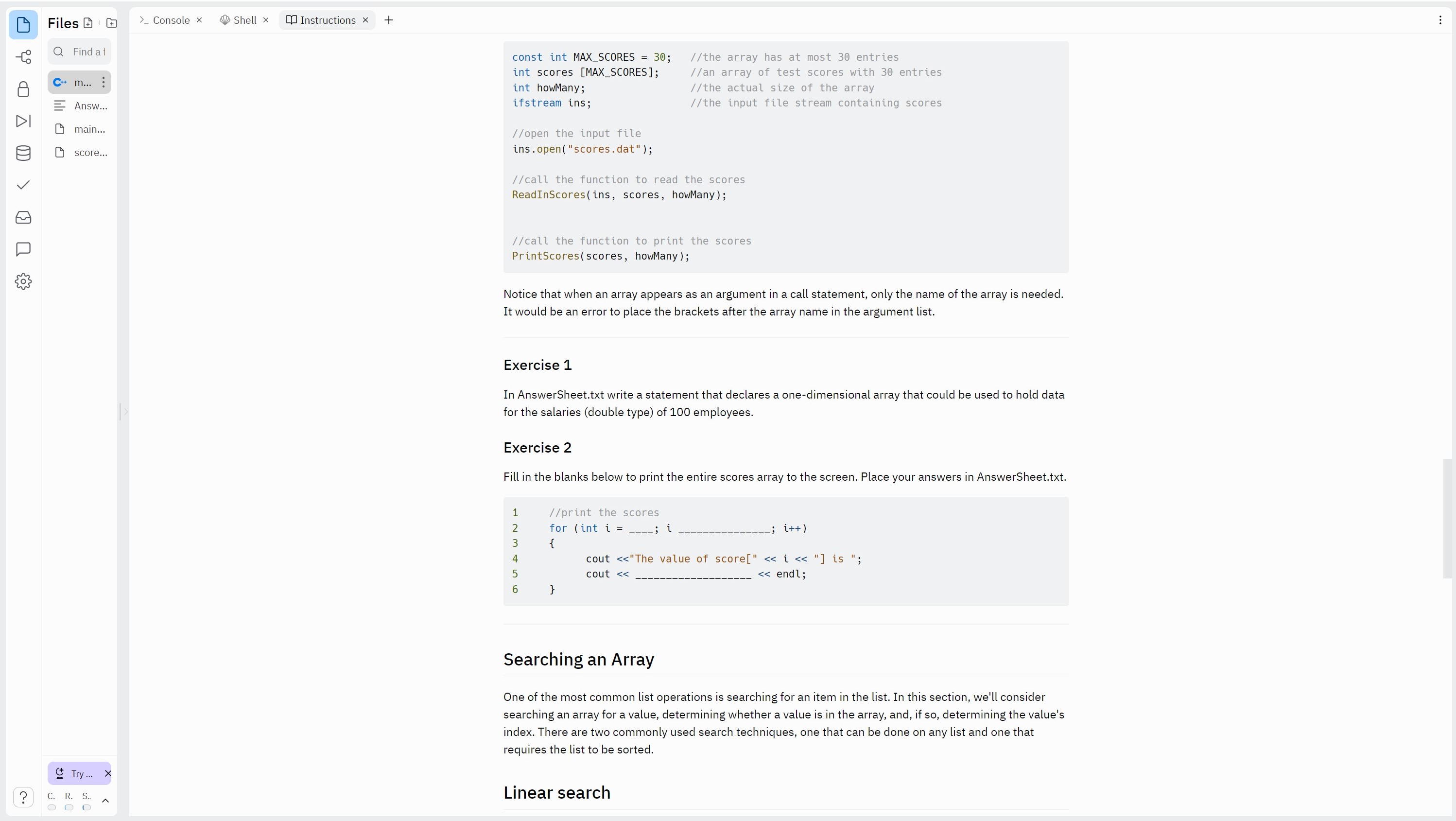 Solved ReadInscores (scores, howMany); integer, giving the | Chegg.com