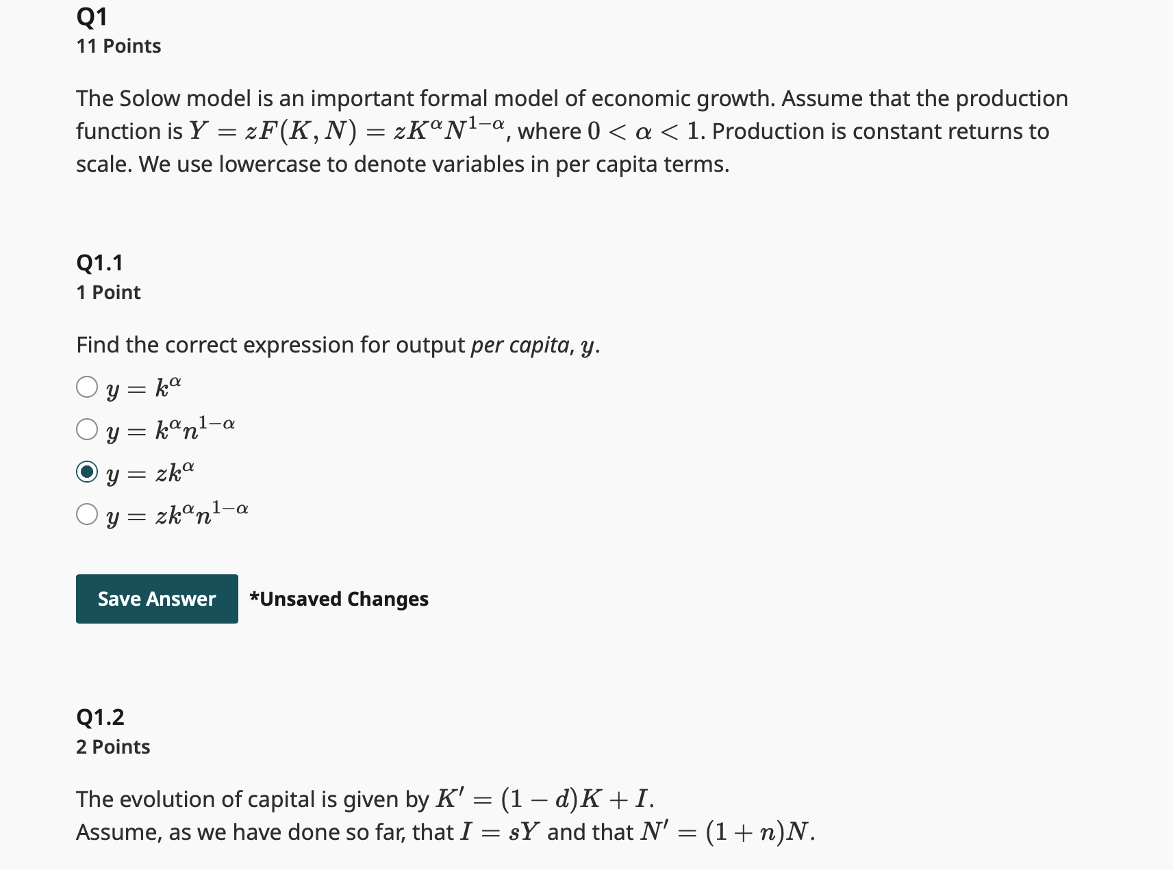 Solved The Solow model is an important formal model of | Chegg.com