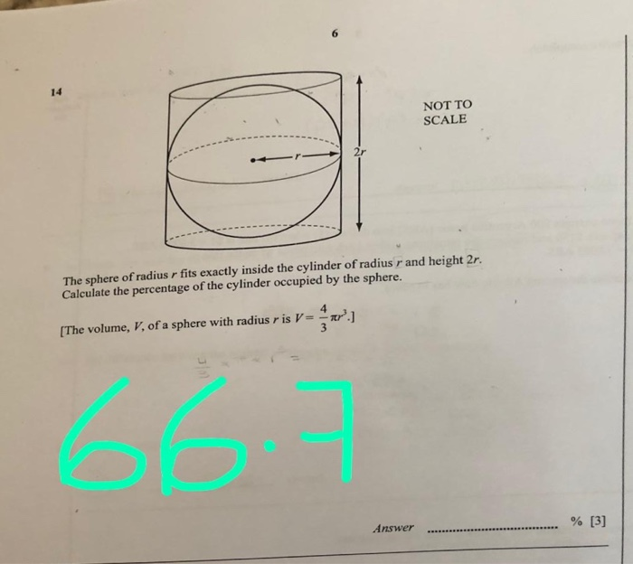 Solved 14 NOT TO SCALE The sphere of radius r fits exactly | Chegg.com