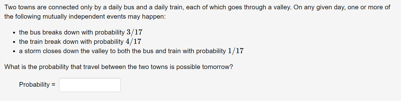 Solved Two towns are connected only by a daily bus and a | Chegg.com