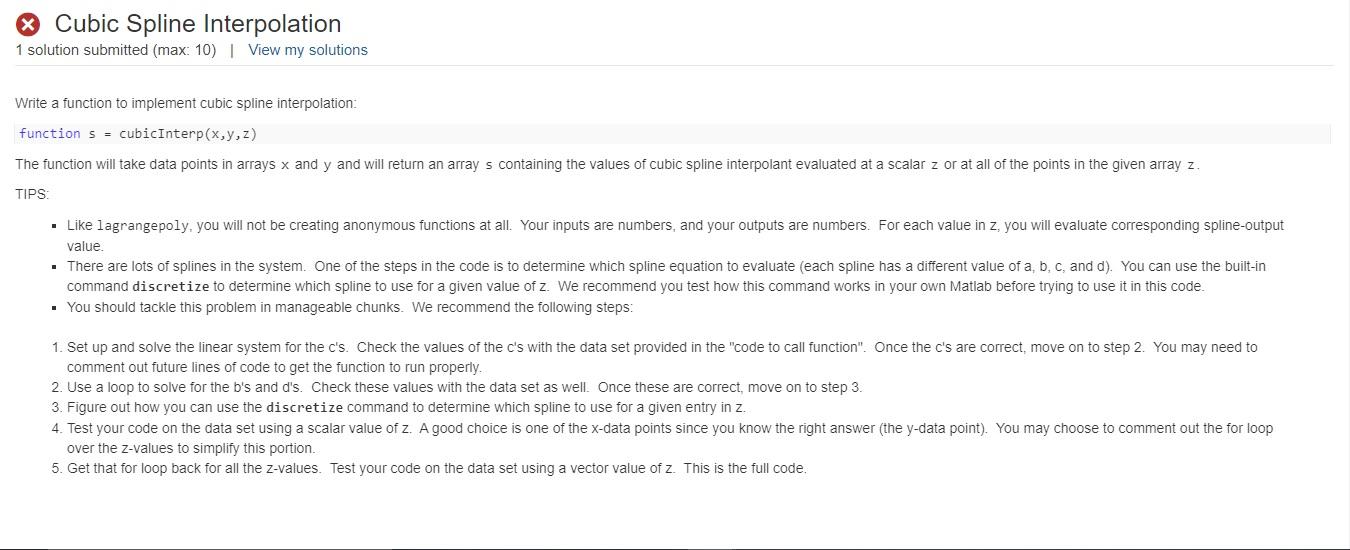 Cubic Spline Interpolation 1 solution submitted (max: | Chegg.com