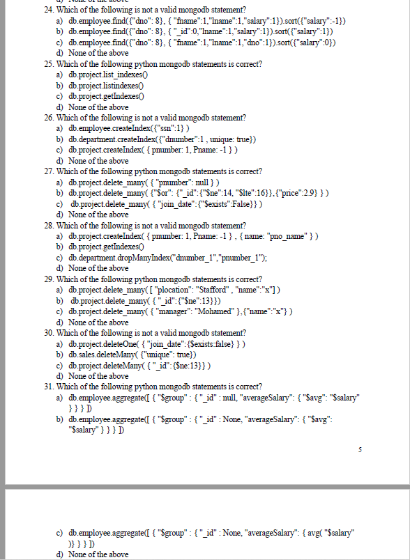 Solved 24. Which of the following is not a valid mongodb | Chegg.com