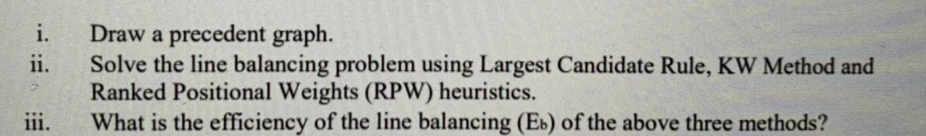 Solved Solve the following line balancing problem about a | Chegg.com