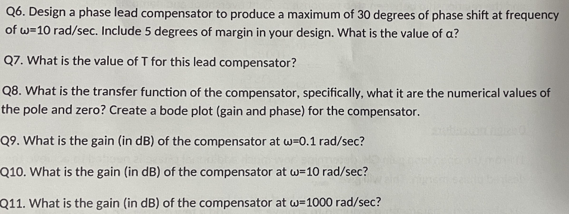 Solved Q6. ﻿Design a phase lead compensator to produce a | Chegg.com
