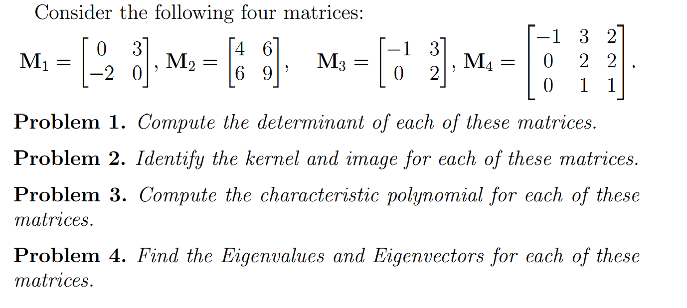 Consider the following four matrices: | Chegg.com