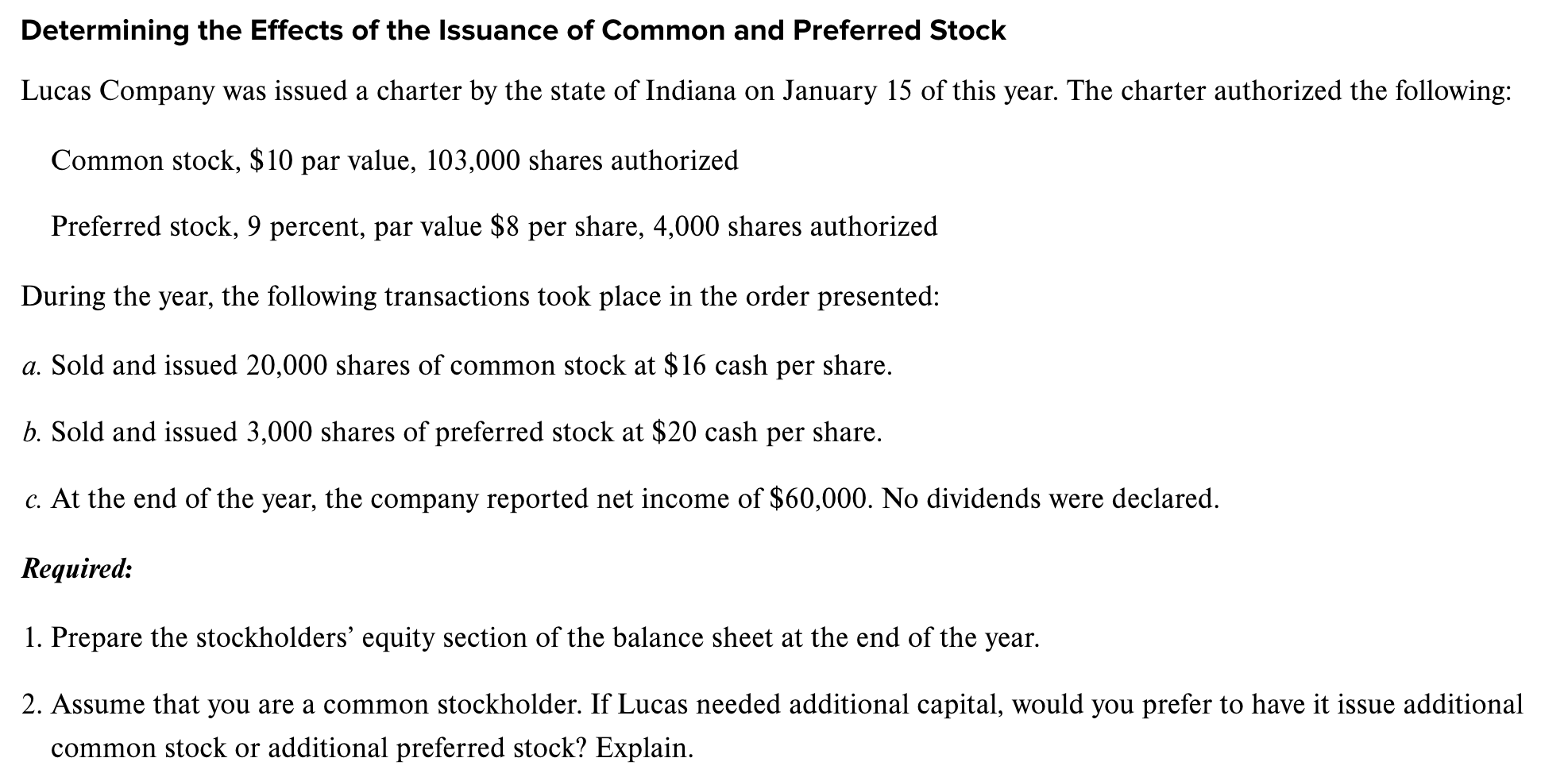 Solved Determining the Effects of the Issuance of Common and | Chegg.com