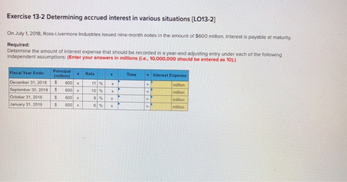 Solved Exercise 13-2 Determining accrued interest in various | Chegg.com
