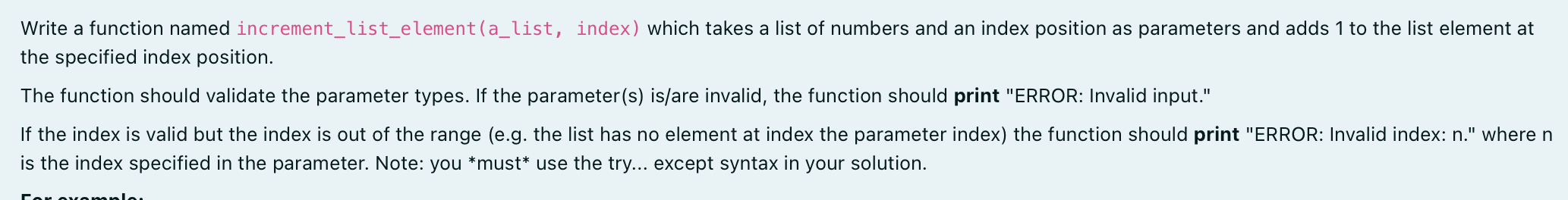 Solved Write a function named increment_list_element(a_list, | Chegg.com