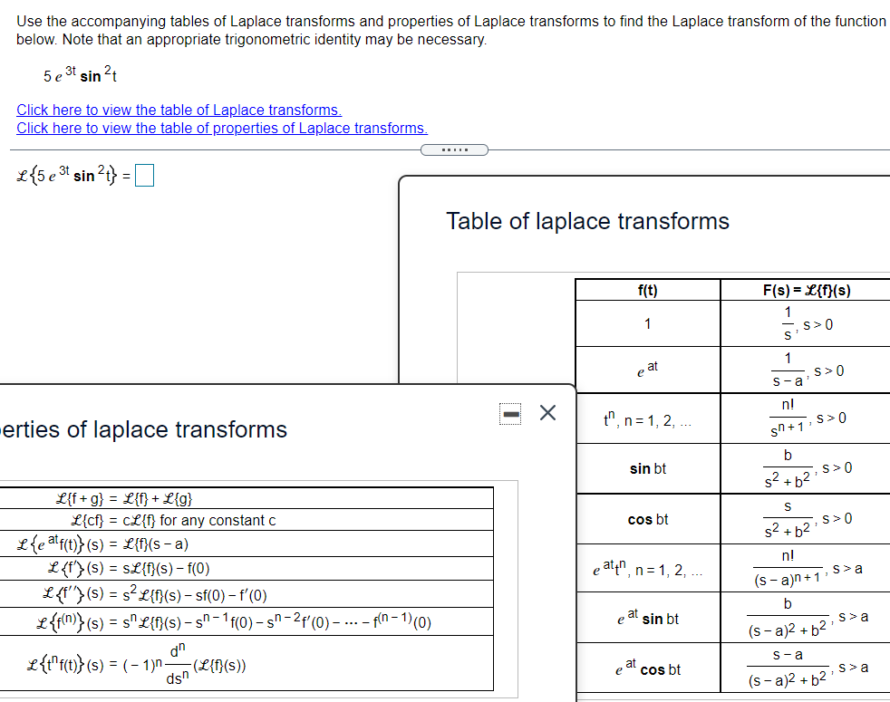 Solved Use the accompanying tables of Laplace transforms and | Chegg.com