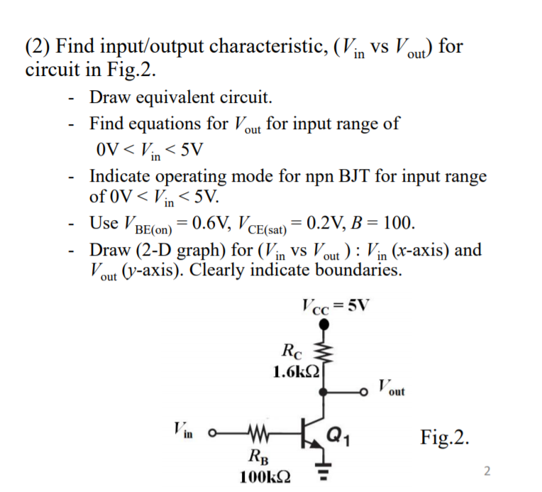 Solved (2) Find input/output characteristic, (Vin vs Vout) | Chegg.com