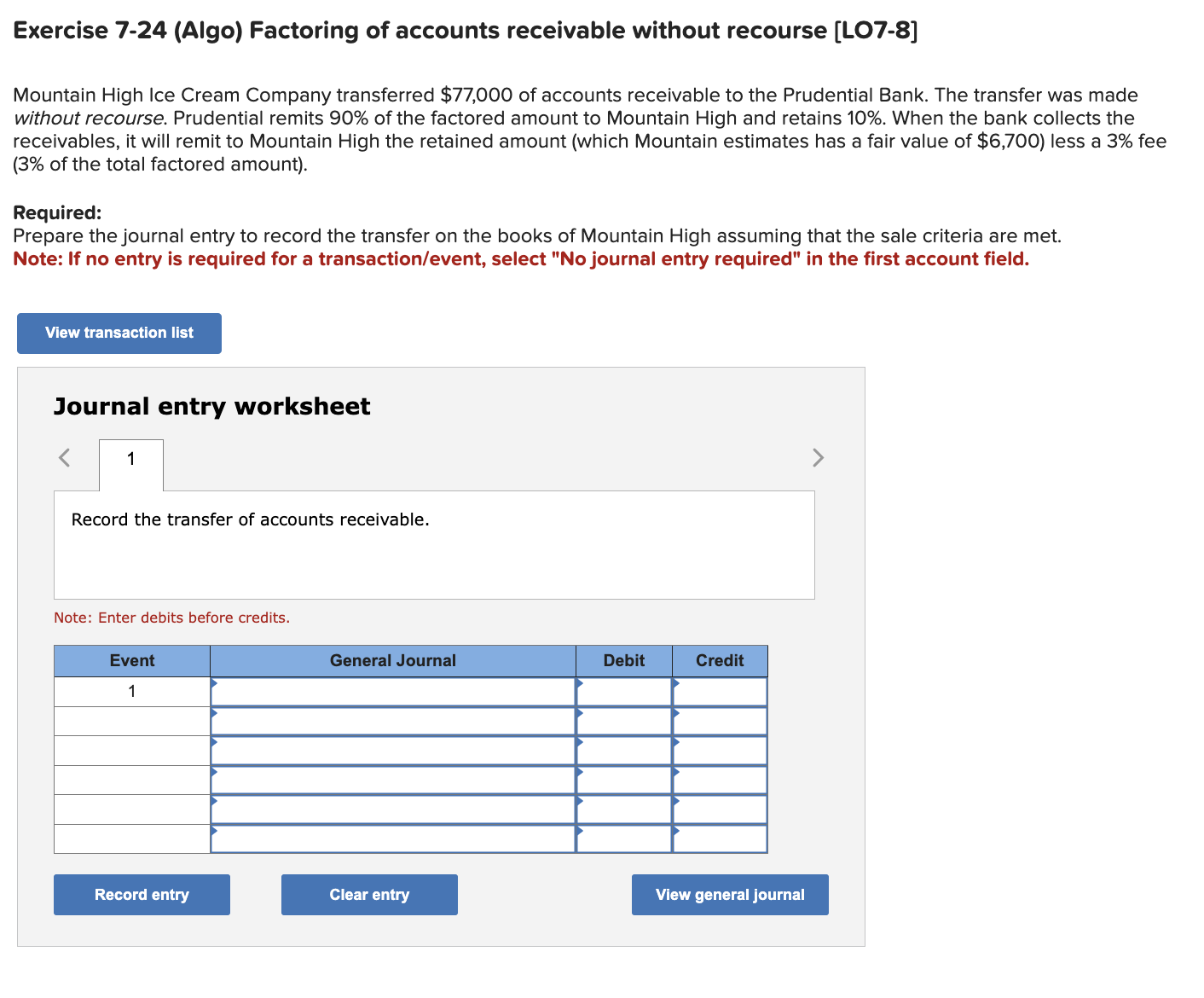 Solved Exercise 7-24 (Algo) ﻿Factoring of accounts | Chegg.com