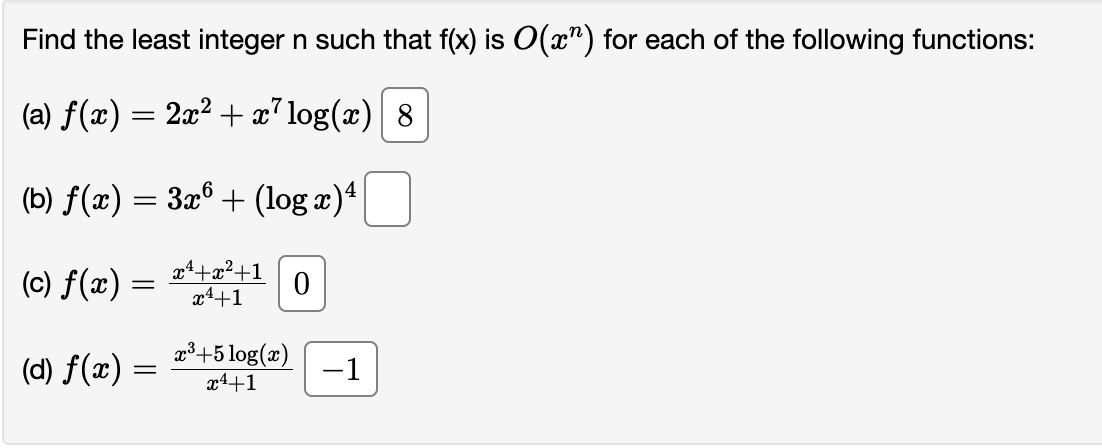 Solved Find the least integer n such that f(x) is O(xn) for | Chegg.com